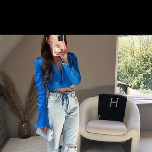 Zara | Jackets & Coats | Zara Royal Blue Satin Effect Blazer | Poshmark